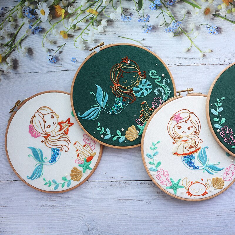Cute Mermaid Embroidery Kit DIY Needlework Sea Wor... – Grandado
