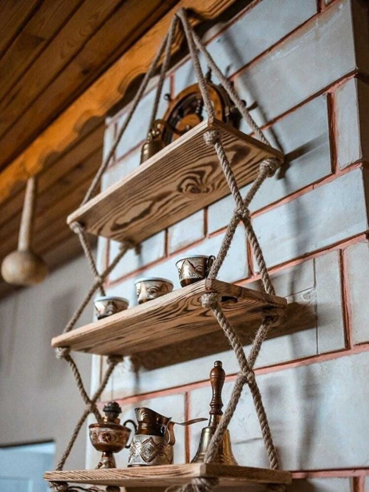 Wooden Handmade 3 Rope Shelf Bookcase Rack Nordic ... – Vicedeal