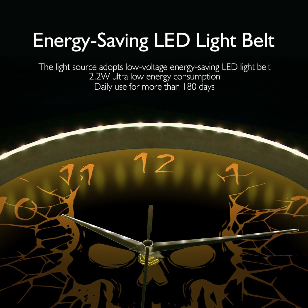 Skull with Crack Hole Metal Frame LED Wall Clock S... – Grandado