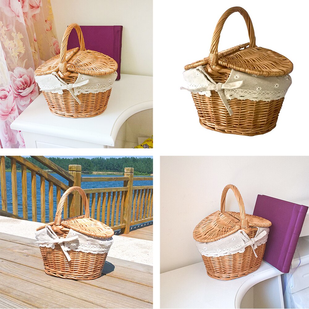Hand Made Wicker Basket Wicker Camping Picnic Bask... – Grandado