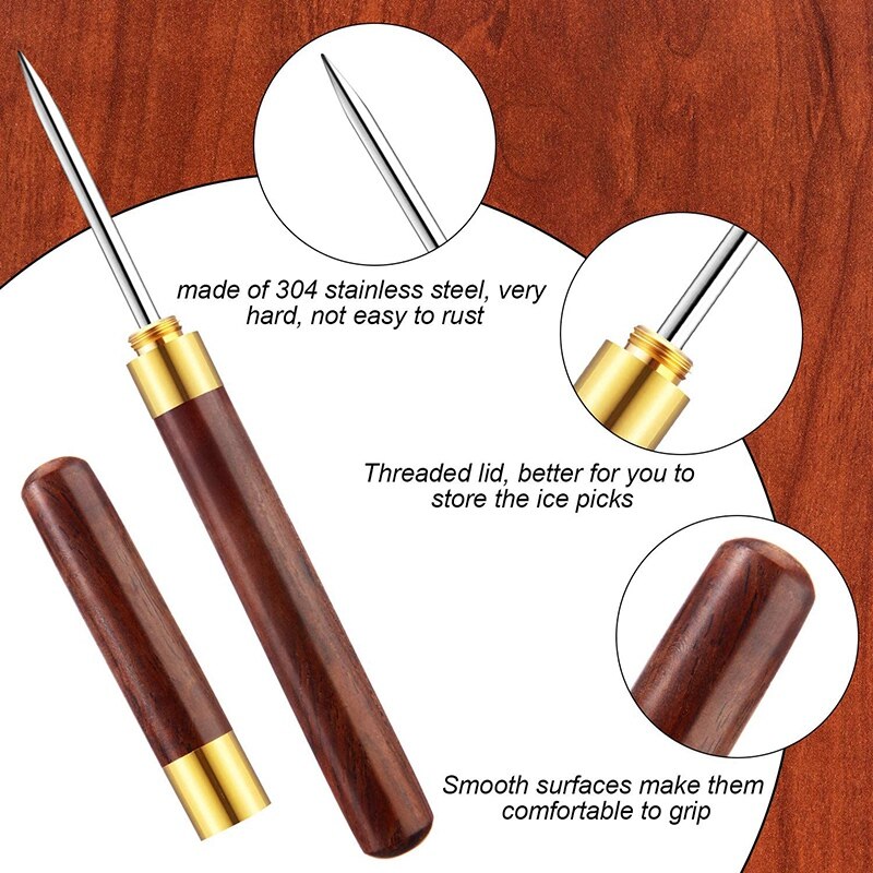 4 Pieces 6.1 Inch Stainless Steel Ice Pick Wooden ... – Vicedeal