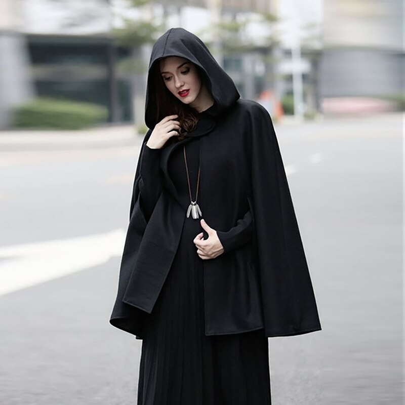 Winter Cloak Jacket Wool Women Gothic Hooded Capes... – Grandado