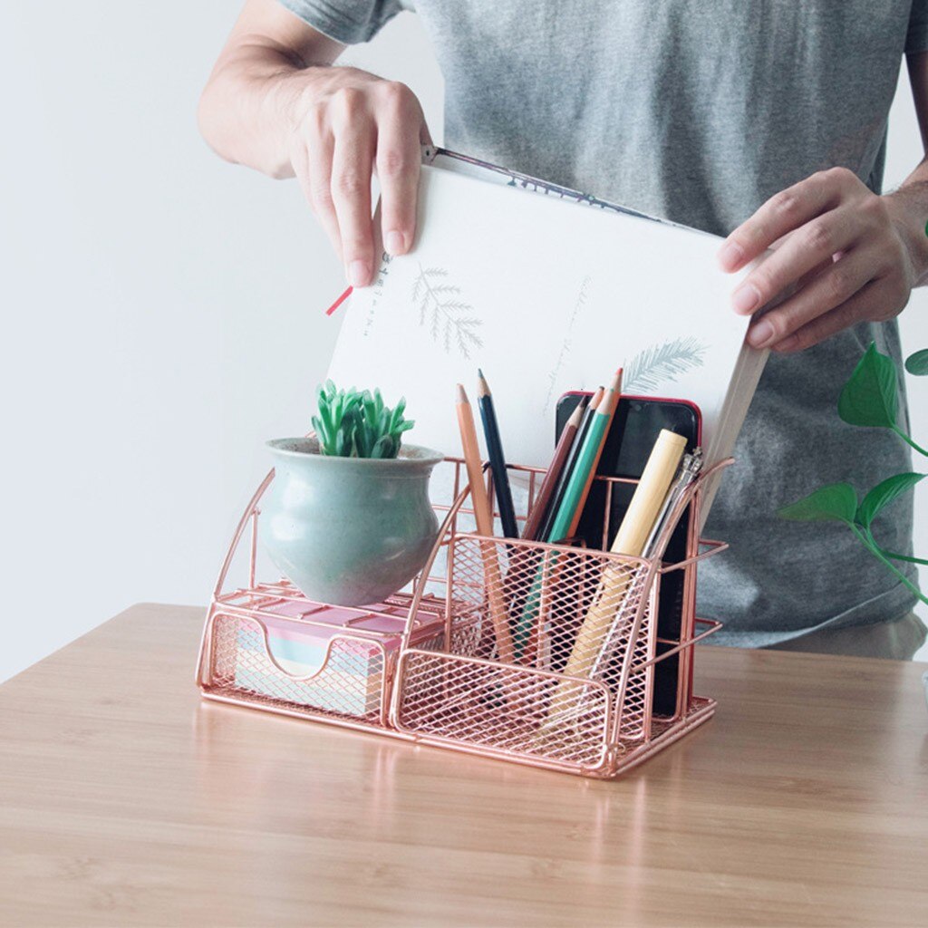 1pc Modern Gold Desktop Organizer Shelf Rack Mesh ... – Vicedeal