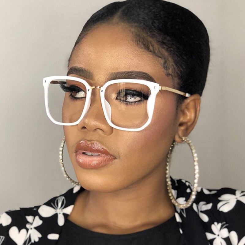 Oversized Square White Glasses Frame Vintage Clear... – Grandado