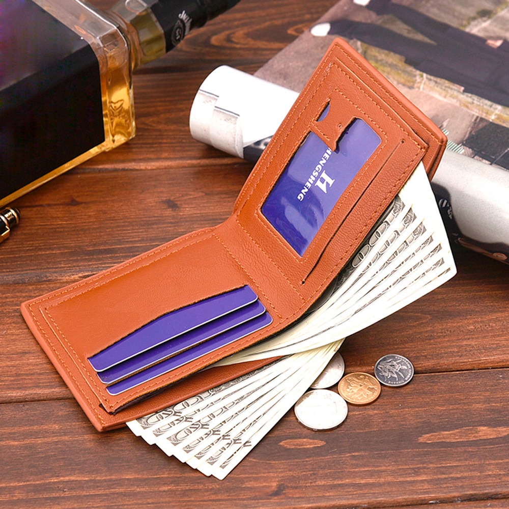 Wallet male PU leather short wallet Solid Color ca... – Grandado