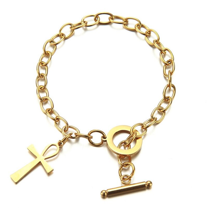 Stainless Steel Chain Ankh Charm Bracelet For Wome... – Grandado