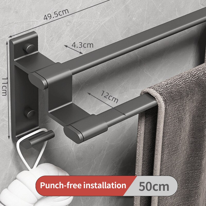 Punch-free Towel Rack Grey Double Pole Towel Holde... – Grandado
