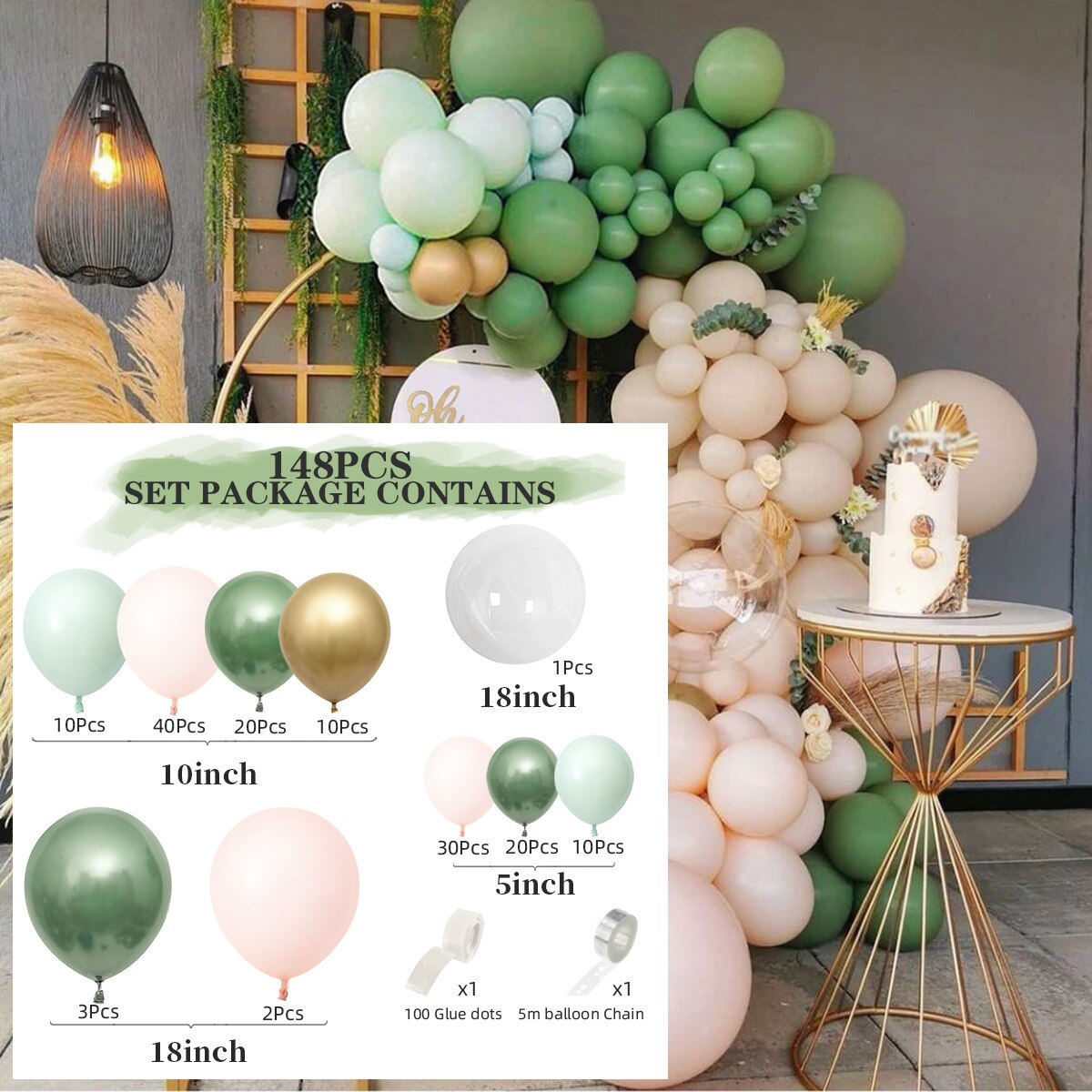 117Pcs Ballon Boog Set Groen En Roze Ballon Slinge... – Vicedeal