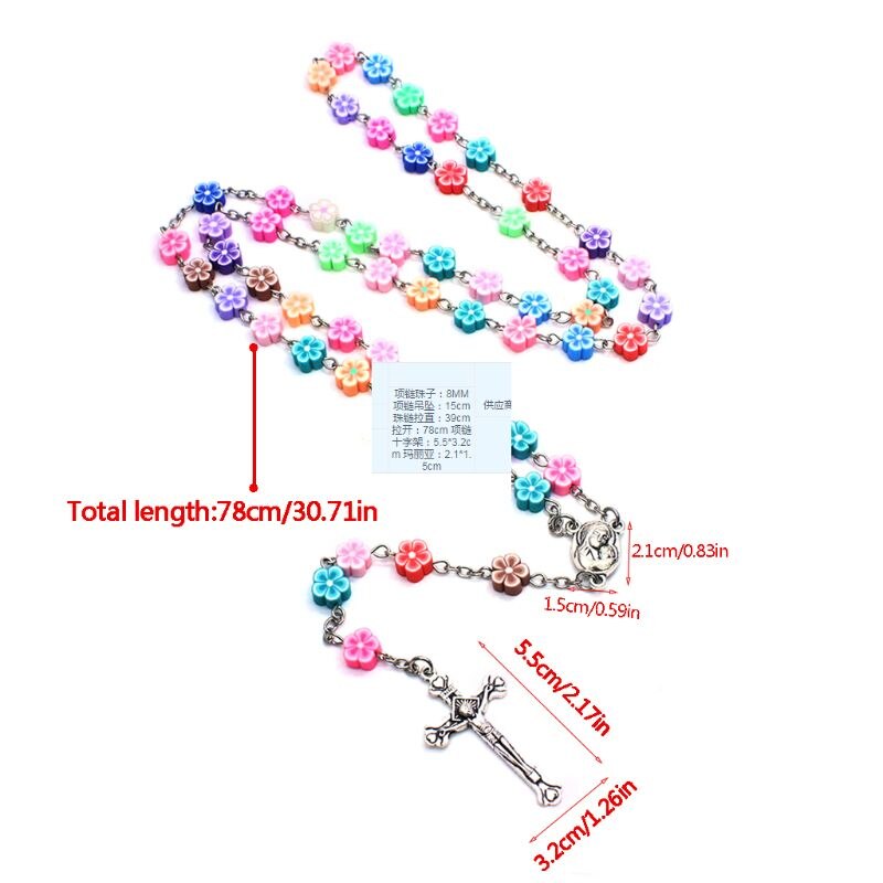 Catholic Rosary Necklace Rose Flower Polymer Clay ... – Vicedeal