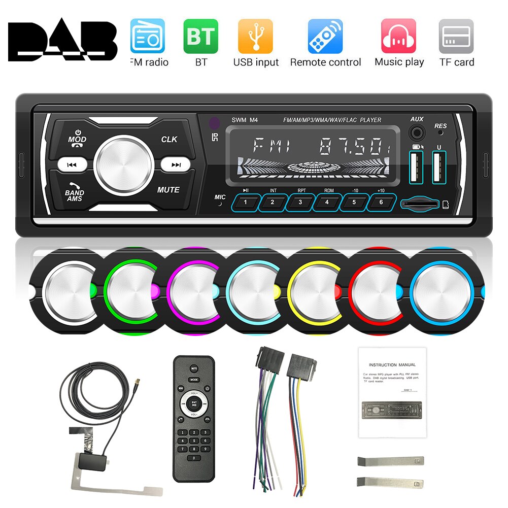 M4 1 DIN Car Stereo MP3 Player USB AUX FM AM RDS D... – Grandado