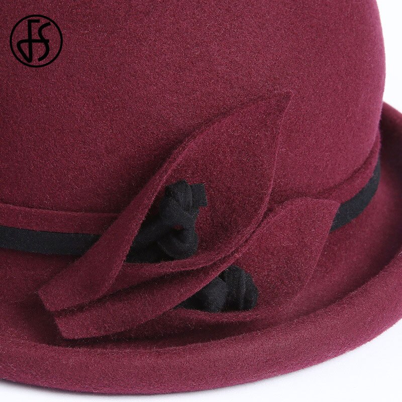 FS Winter Women Fedora Hat Wide Brim Wool Felt Bow... – Grandado