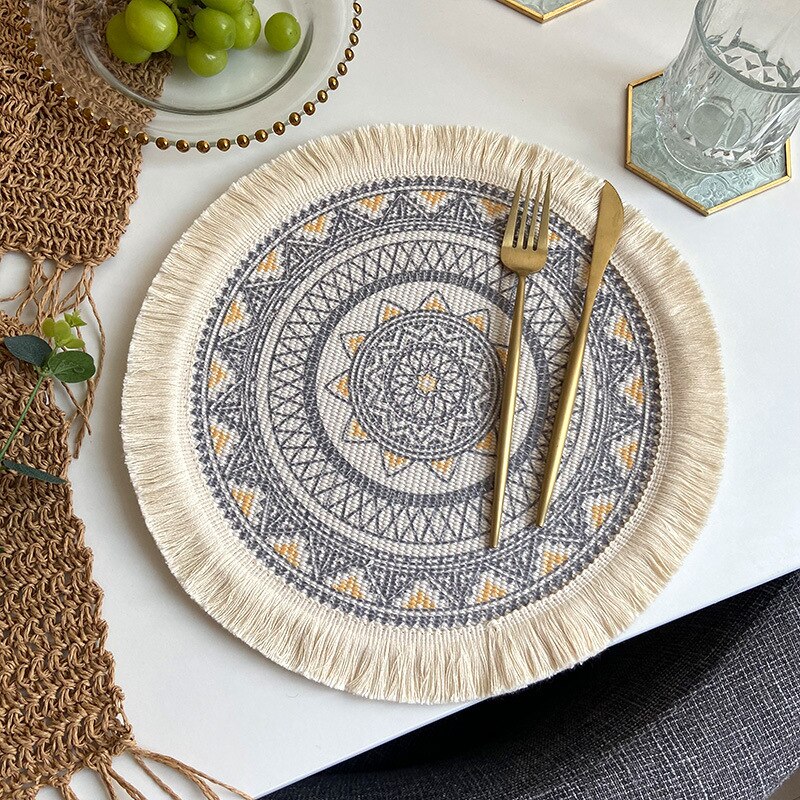 Light luxury bohemian woven cotton placemat Nordic... – Grandado