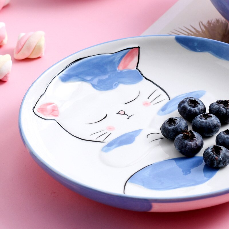 Cute Cat Ceramic Dinner Plate Dish Bowl Spoon Set ... – Vicedeal