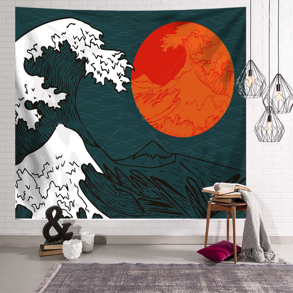 Zonsondergang Golven Japanse Tapijt Muur Opknoping... – Grandado