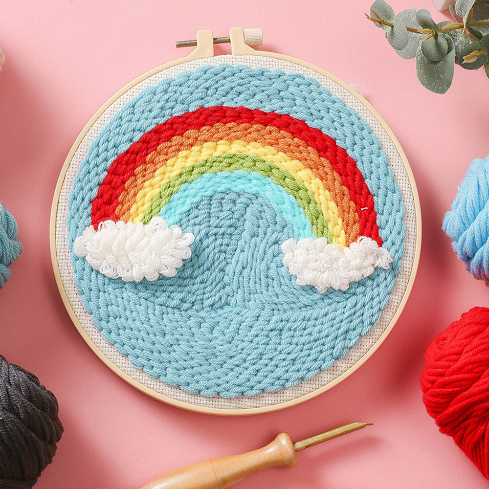 Embroidery Punchneedle Kit W/ Hoop Cross Stitch Se... – Grandado