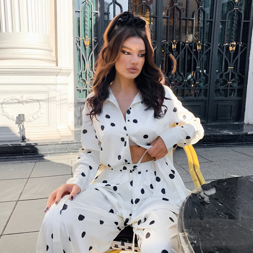 Hiloc Polka Dot Satin Pajamas 2022 Sleepwear Women... – Grandado