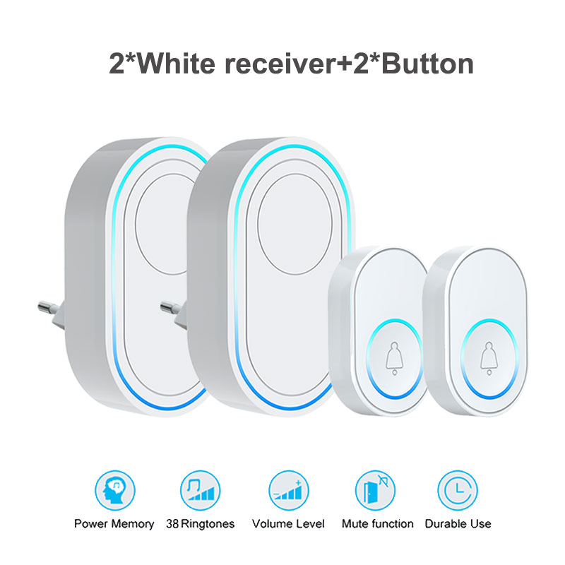 Wireless Doorbell White 433MHz Smart Home Chimes D... – Grandado