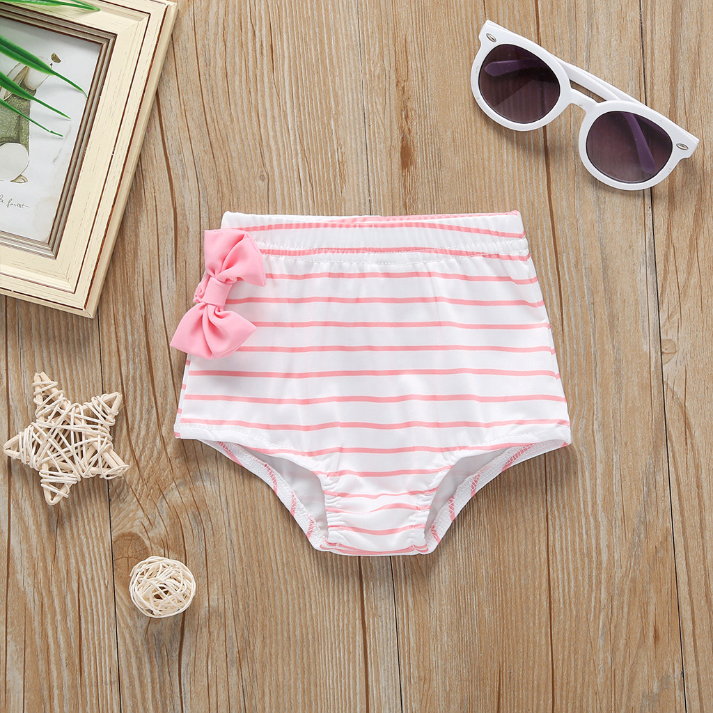 Toddler Kids Baby Girl Pink Bow Swimsuit Striped B... – Vicedeal