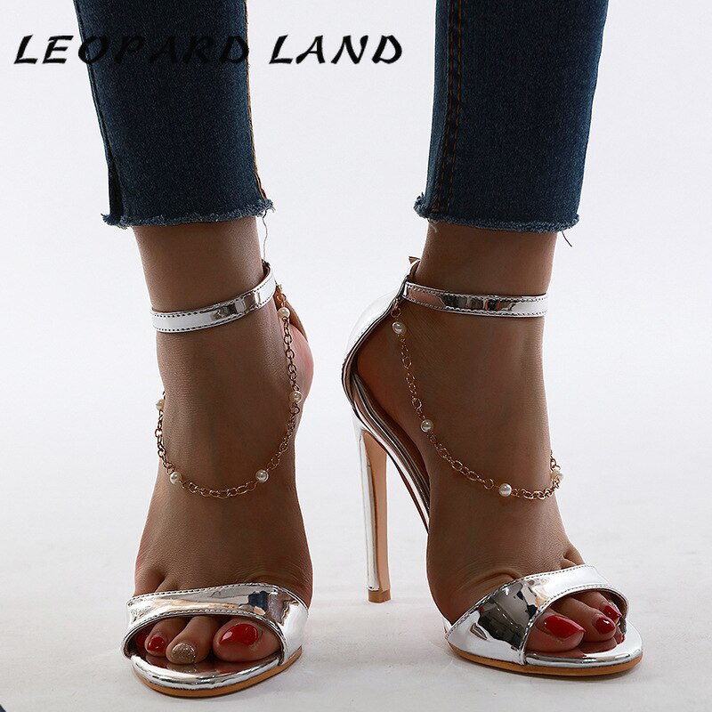 LEOPARD LAND Rhinestone Sandals Fine High Heels Me... – Grandado