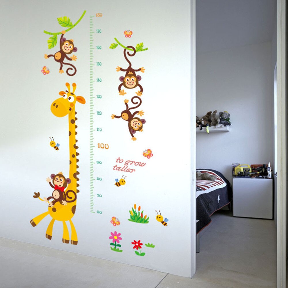 Cartoon Giraffe Monkey Height Measure Wall Sticker... – Grandado