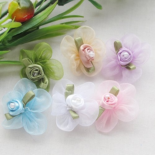 20PCS 1 1/8" Organza Ribbon Flowers w/Rose we... – Grandado