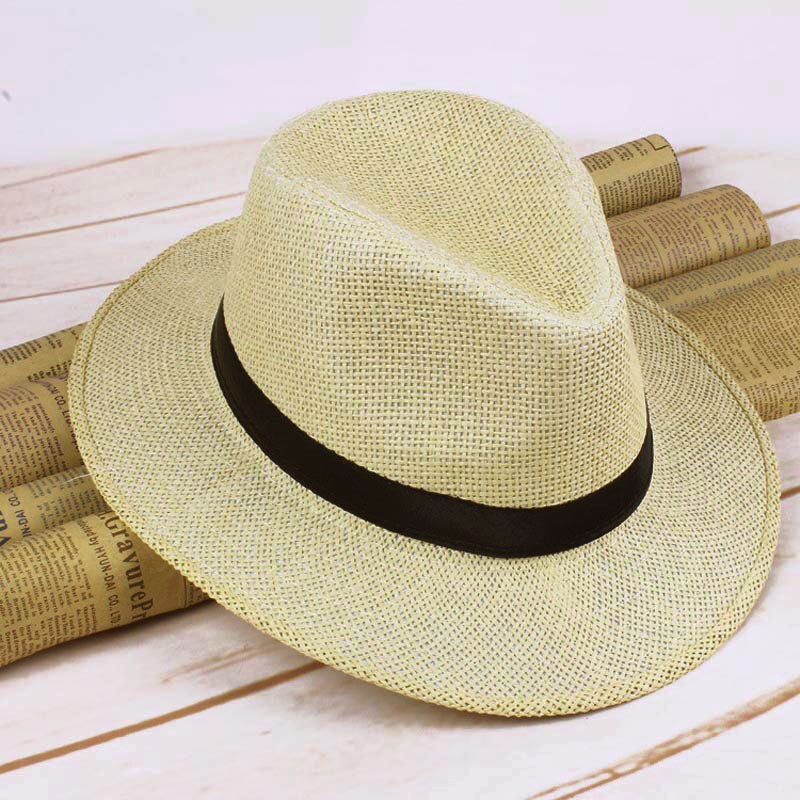 Men Straw Panama Hat Handmade Cowboy Cap Summer Be... – Grandado