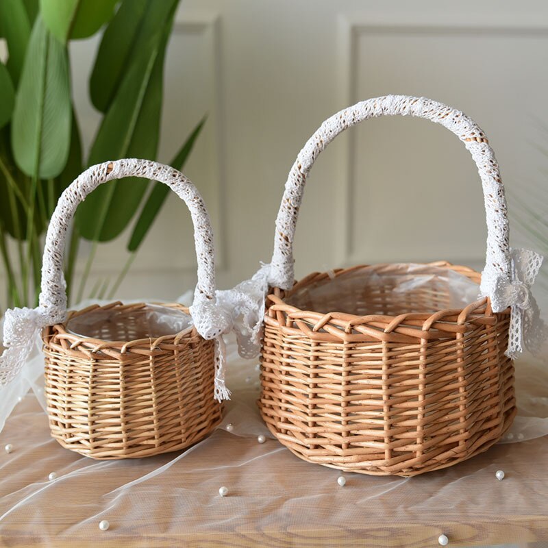 Wicker Woven Flower Basket Handle Wedding Flower G... – Grandado