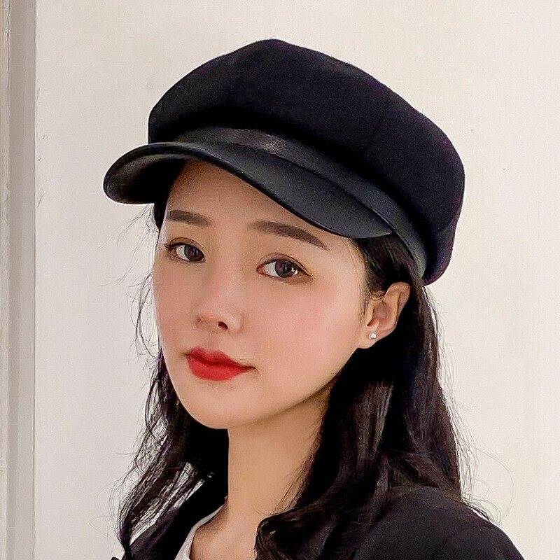 OUOI PU leather brim octagonal hat men's and women... – Grandado