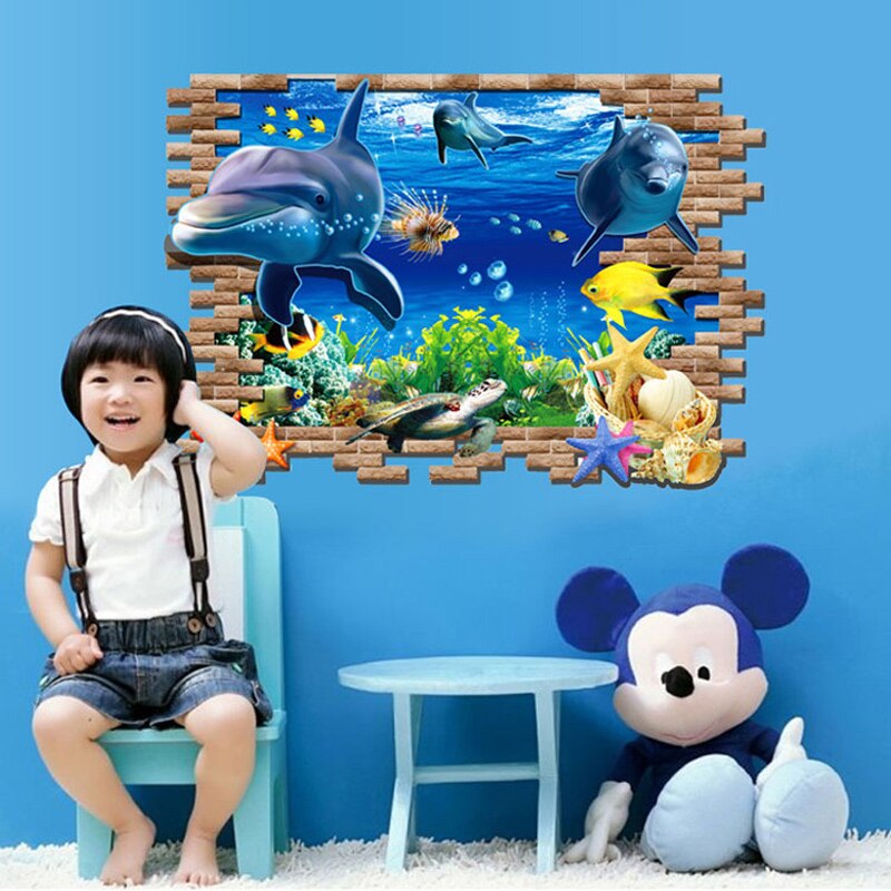 3D Underwater World dolphin wall stickers for kids... – Vicedeal