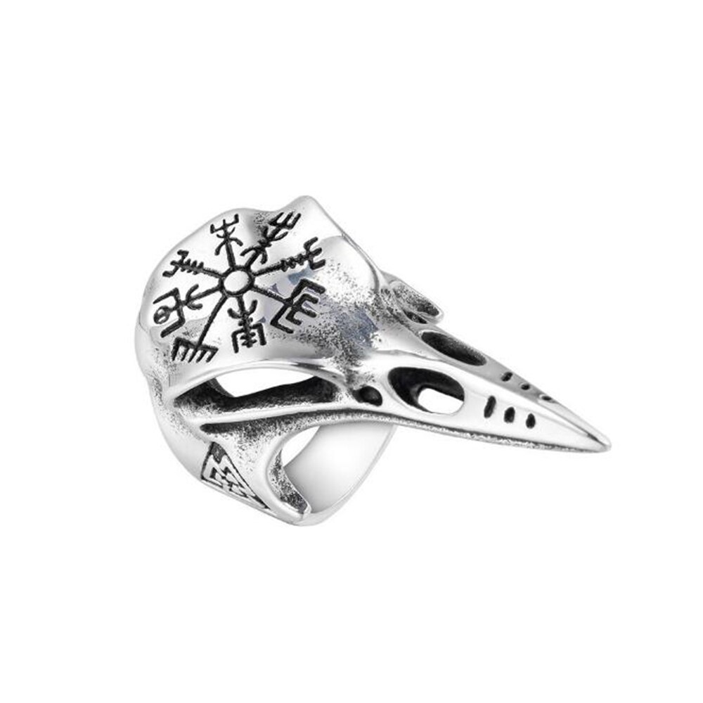 Stainless Steel Vintage Viking Sign Crow Skull Rin... – Grandado