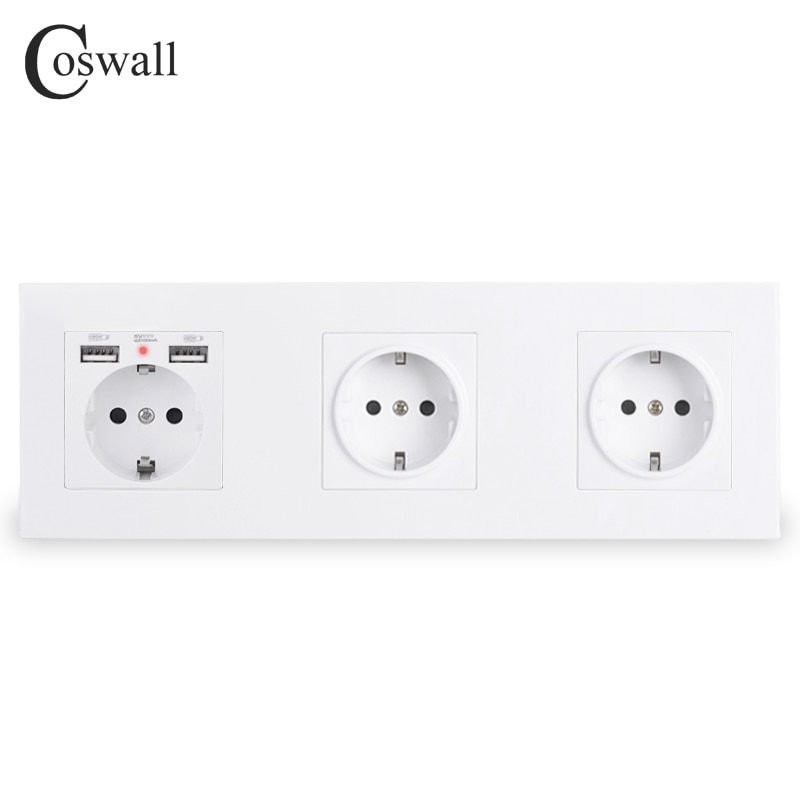 COSWALL 3 Gang Wall EU Socket Grounded + Dual USB ... – Grandado