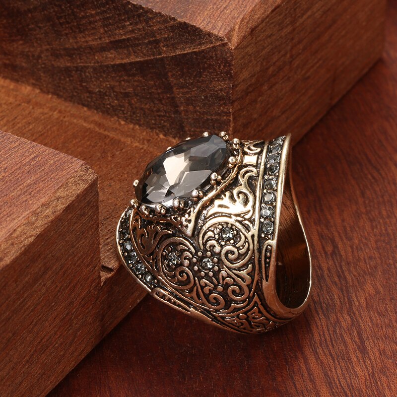 Kinel Gray Crystal Vintage Rings For Women Antique... – Grandado