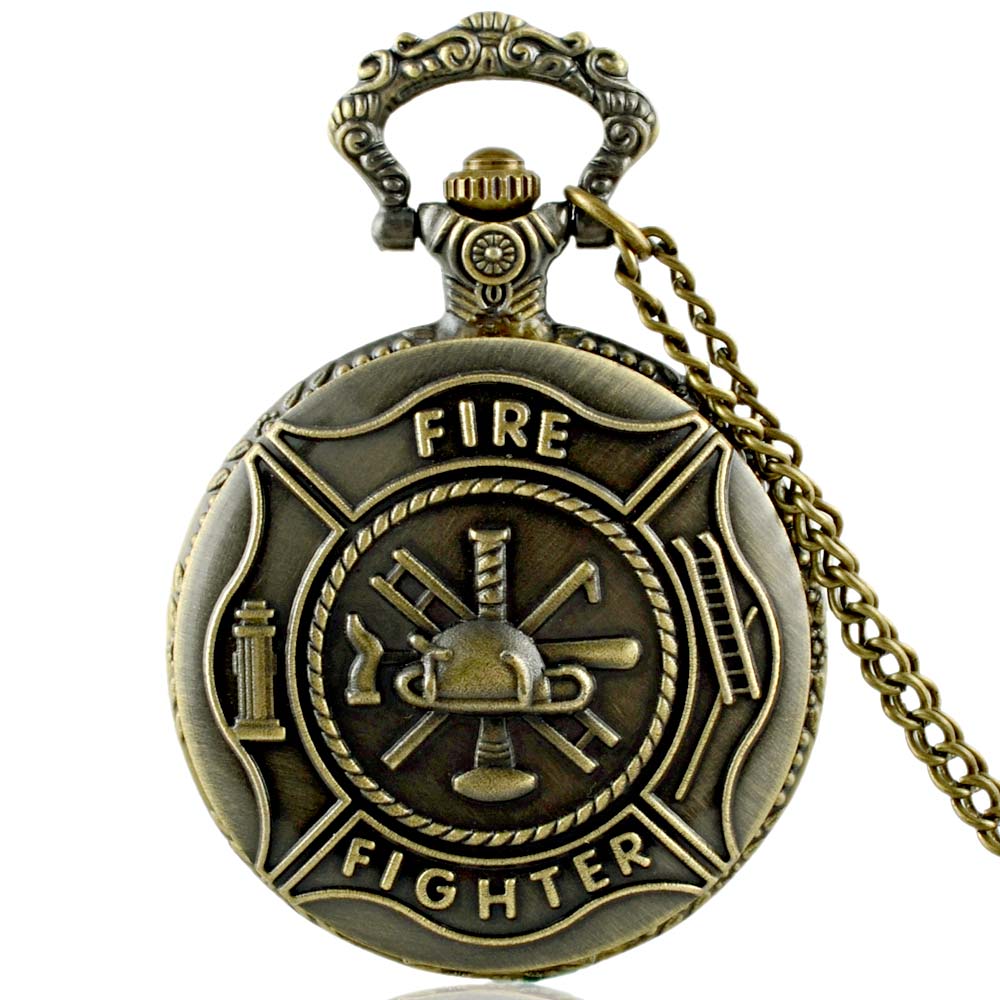 Retro Bronze Fire brigade Quartz Pocket Watch Chai... – Grandado