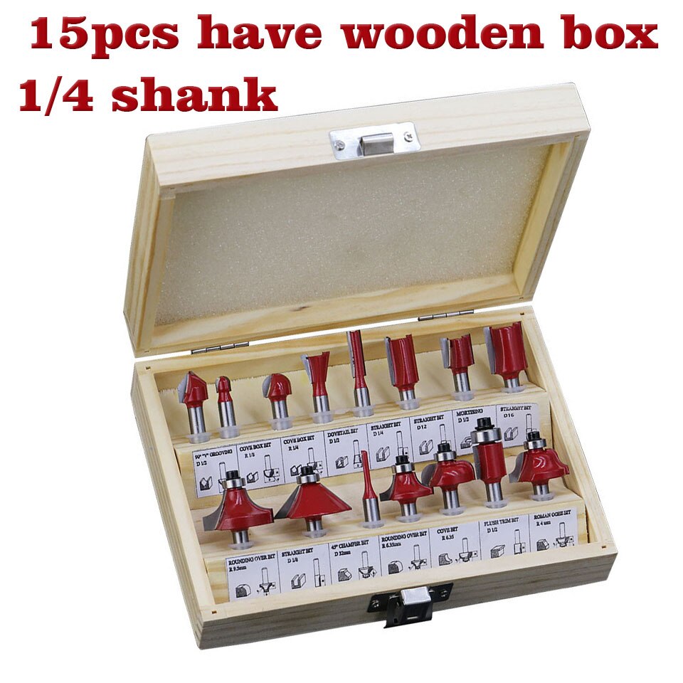 15 stks/set Houtbewerking Frezen 1/4 ''/8 mmShank ... – Vicedeal