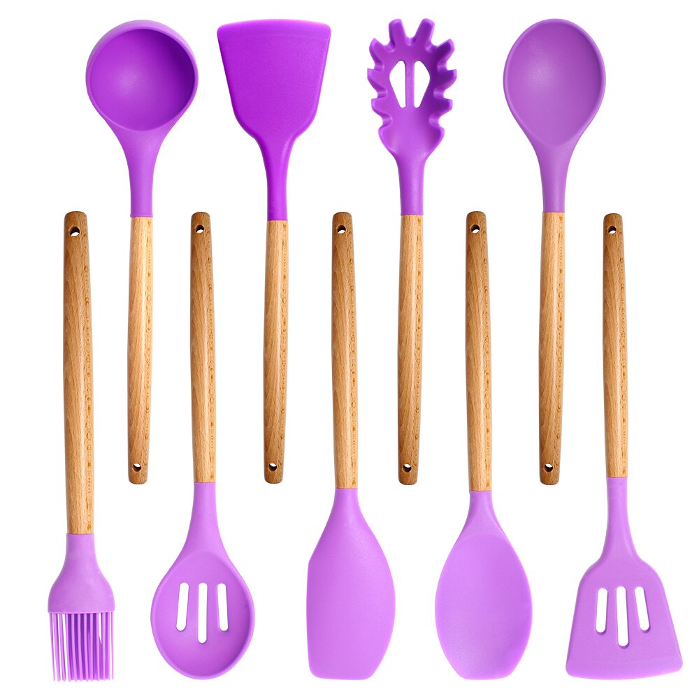 12 Stuks Siliconen Turner Set Houten Handvat Non-s... – Grandado