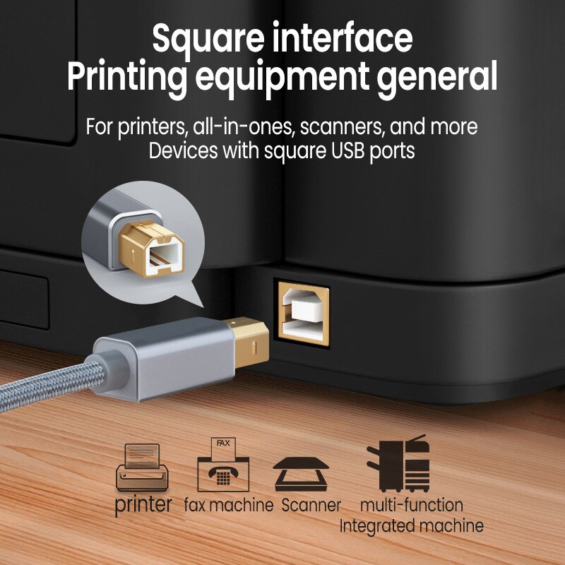 USB C to USB B 2.0 Printer Cable Braided Printer S... – Vicedeal