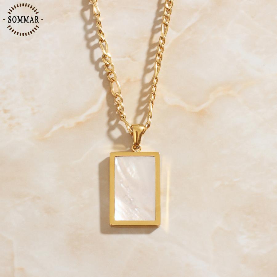 SOMMAR Gold Vermei pendants for female square whit... – Vicedeal