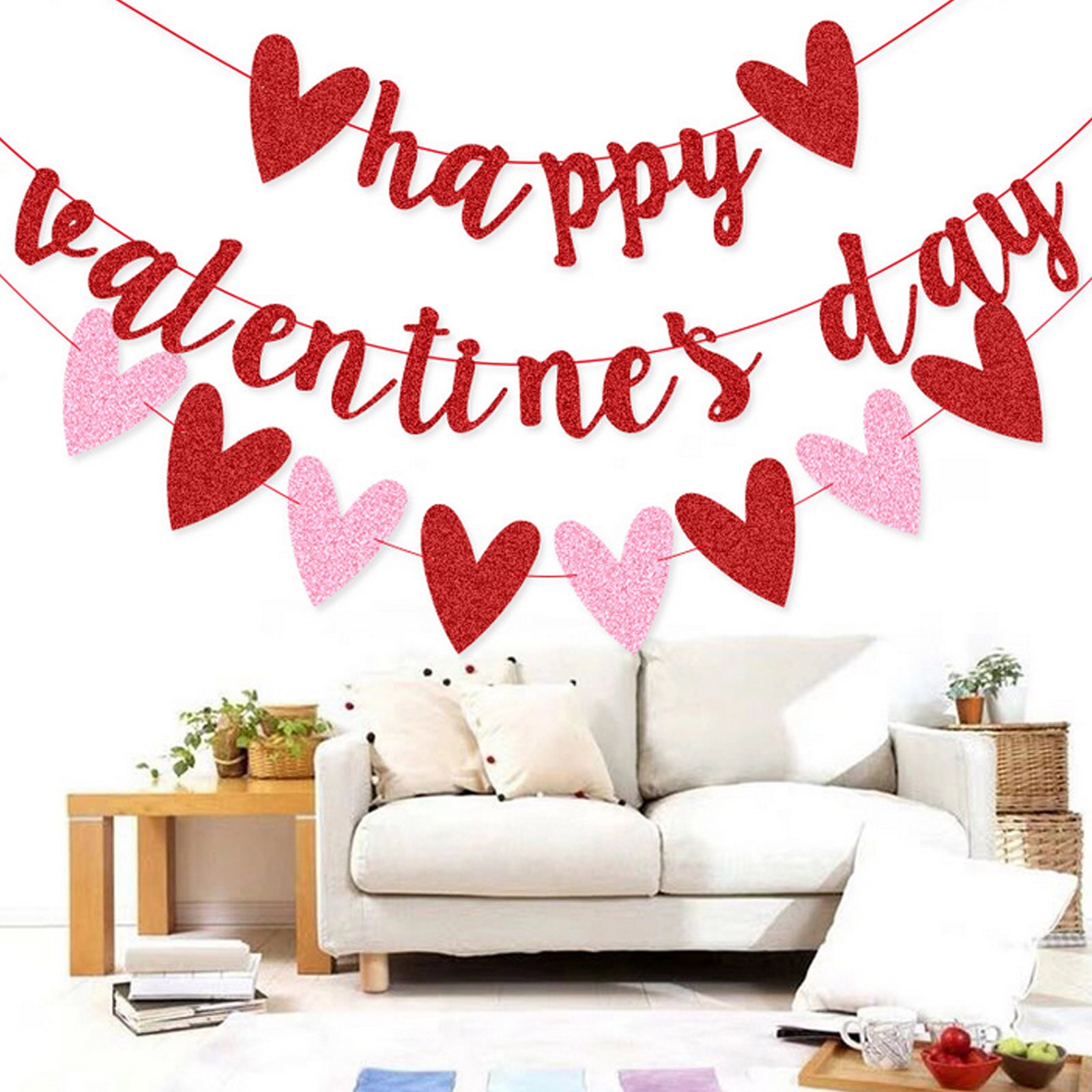 Behogar Red Glittery Happy Valentines Day Banner G... – Vicedeal