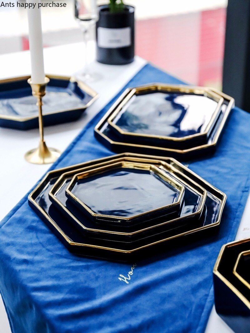 Nordisk blå husholdningsartikler keramisk fad tall... – Grandado