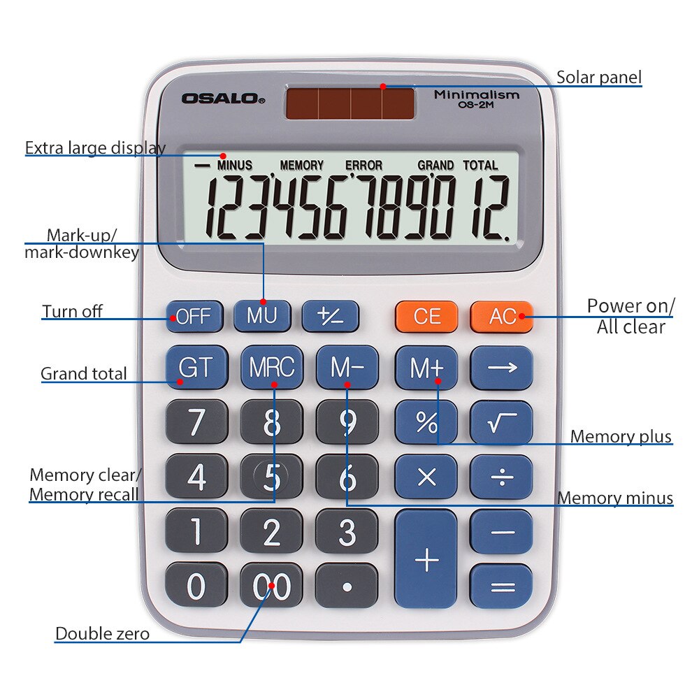 Desktop Office Calculator Os-2m Solar Dual Power S... – Grandado
