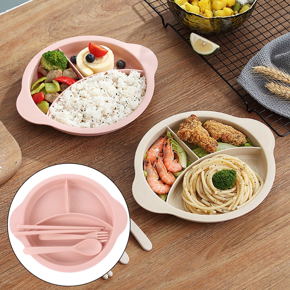 1 Set Wheat Straw Children Divided Plates Children... – Grandado