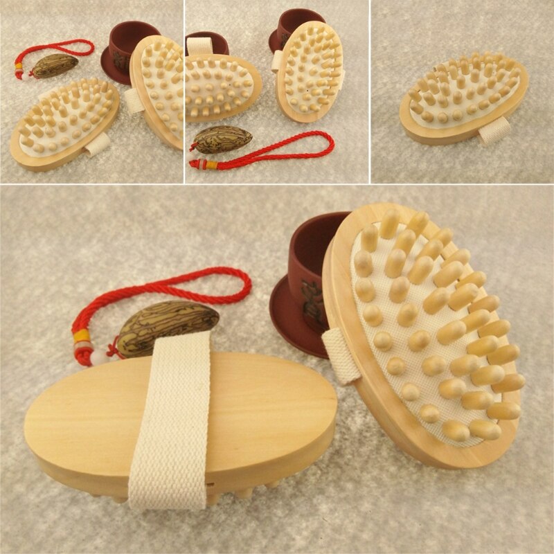 Hand-Held Wooden Body Brush Massager Cellulite Red... – Grandado