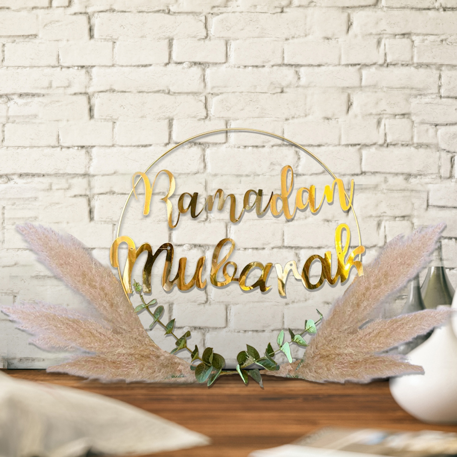 Ramadan Mubarak Metal Hoop Wreath Innovative Artif... – Grandado