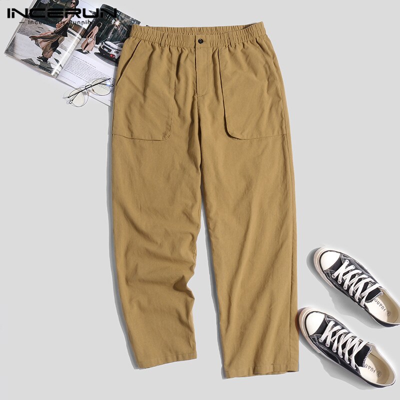 INCERUN Cotton Linen Men Pants Joggers Retro Pocke... – Grandado