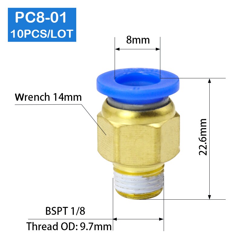 10pcs a lot BSPT PC8-01, 8mm to 1/8' Pneumatic Con... – Vicedeal