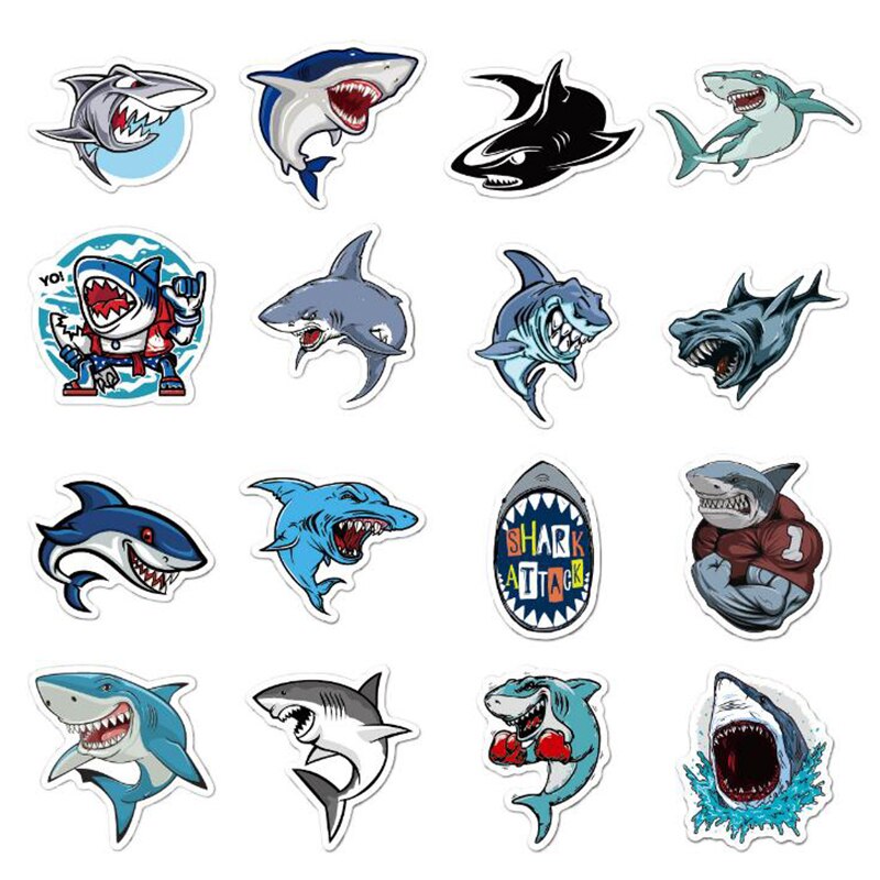 50Pcs Cute Animal Shark Stickers Laptop Skateboard... – Grandado