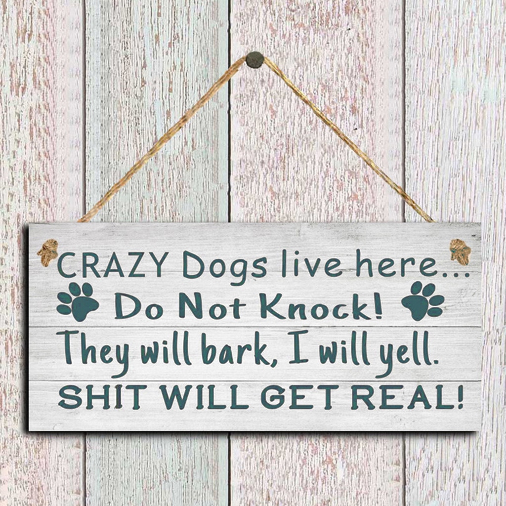 Crazy Dog Warning Door Plaque Wooden Letter Hangin... – Grandado