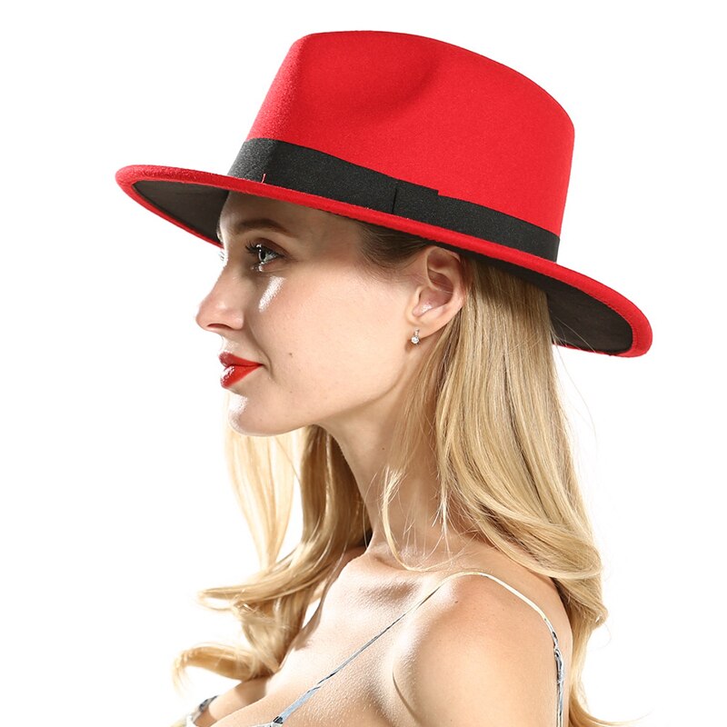 QBHAT Women Wool Felt Jazz Fedora Hats Red Black P... – Grandado