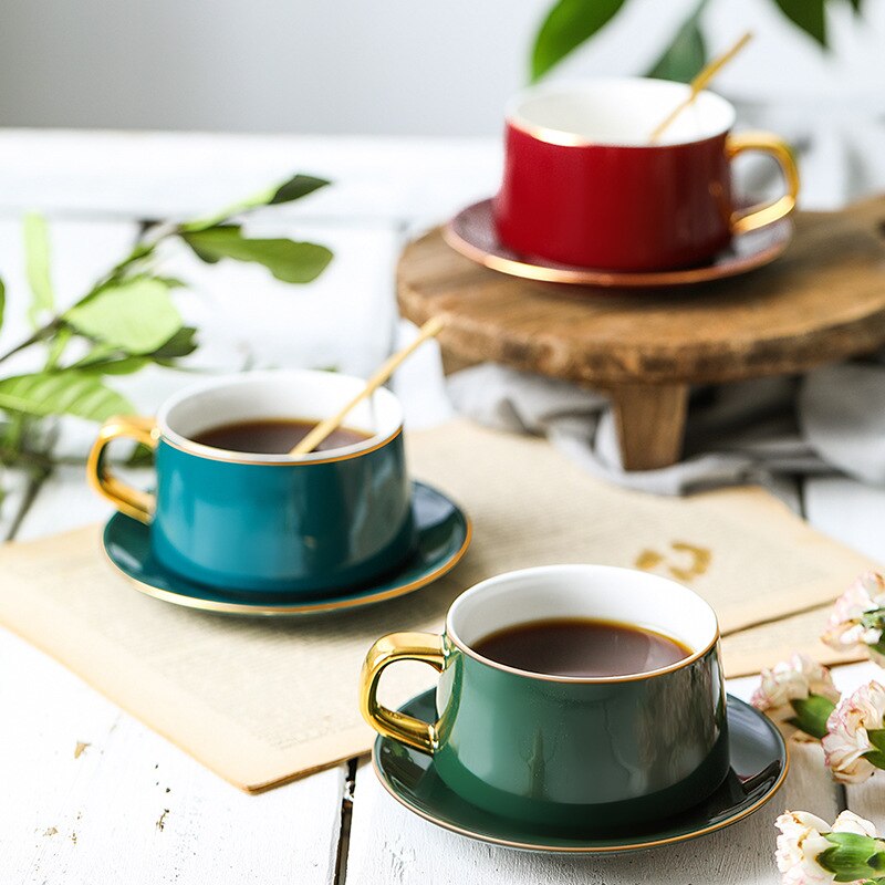 European ceramic coffee cup and saucer set small l... – Grandado