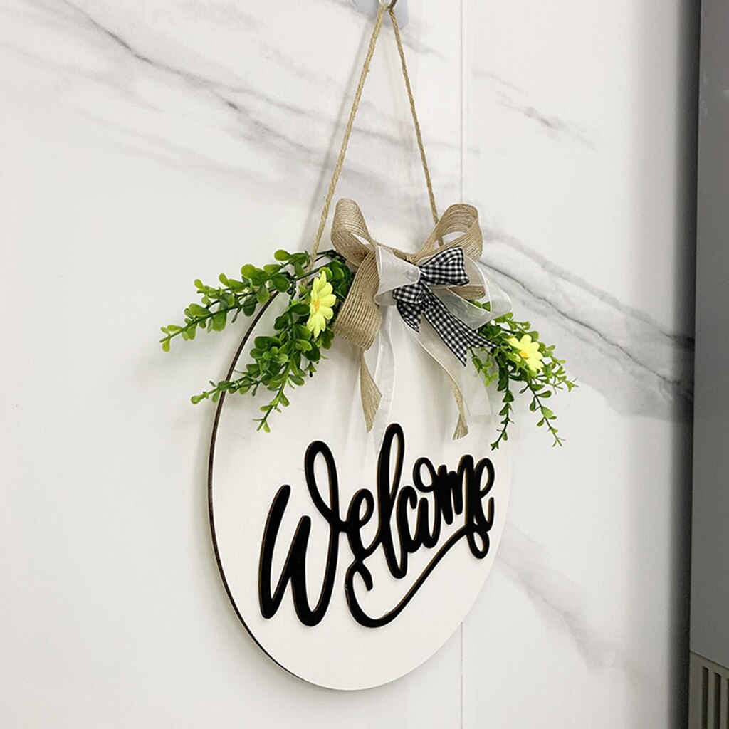 Welcome Sign Front Door Flower Wreath Artificial L... – Grandado